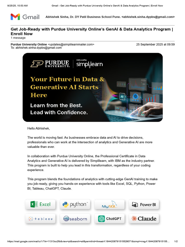 Gmail - Get Job-Ready With Purdue University Online's GenAI & Data ...