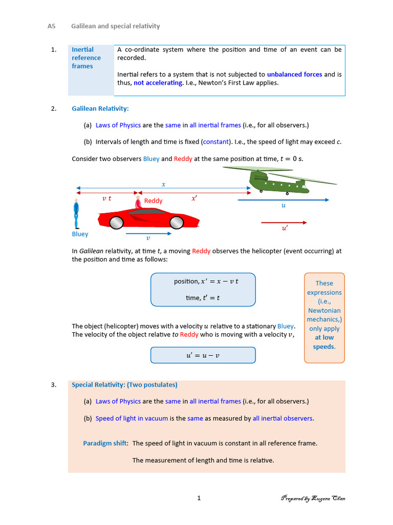 Galilean vs Special Relativity Explained | PDF | Special Relativity ...