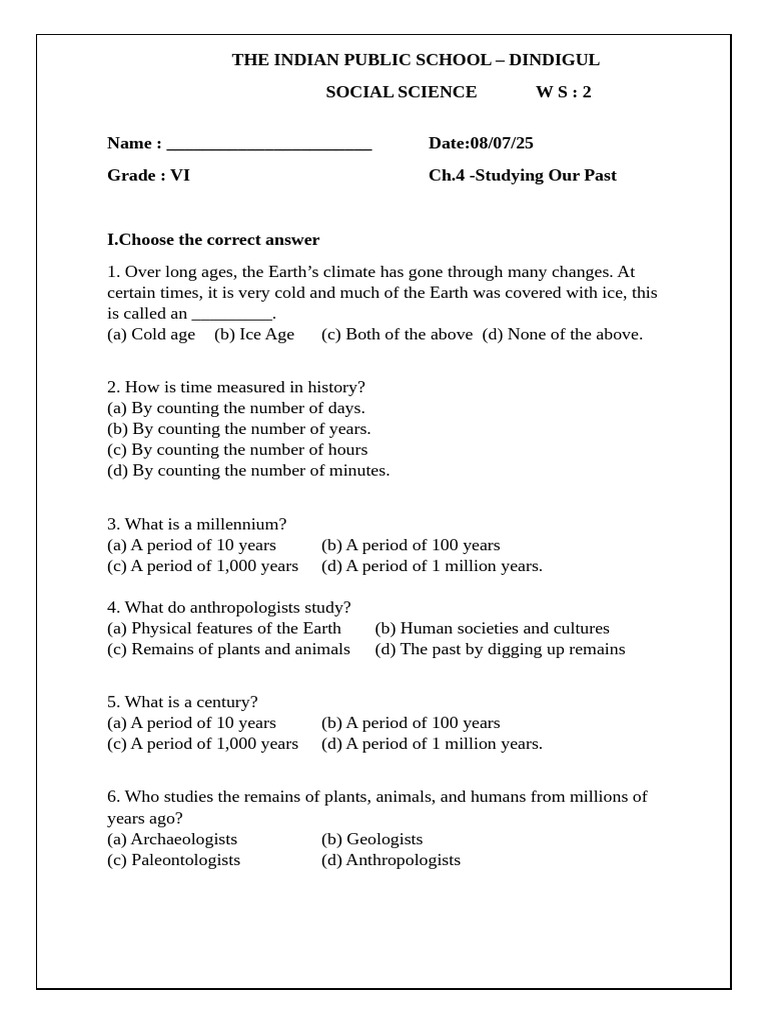 G6 Studying Our Past WS 2 | PDF | Human | Common Era