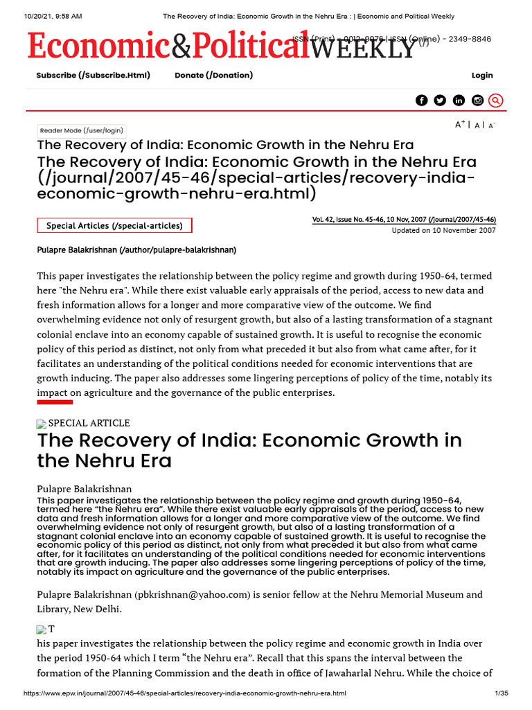 Nehru Era Economic Growth Analysis | PDF | Capital (Economics ...