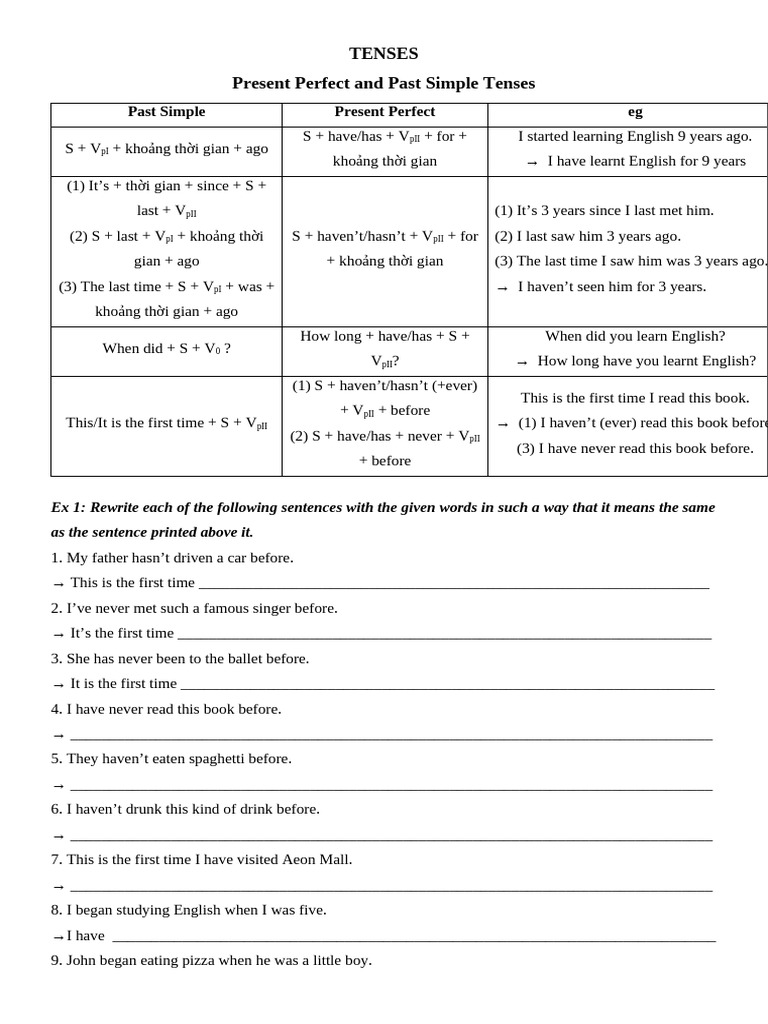 Present Perfect and Past Simple - Rewrite | PDF