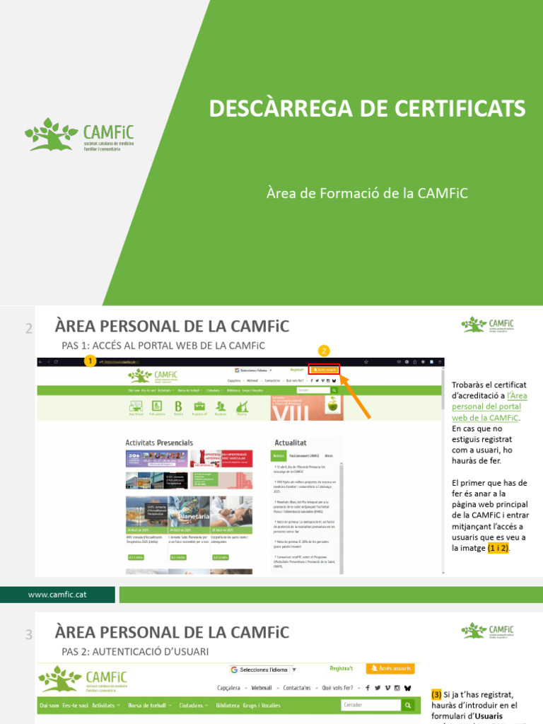 Instruccions Descarrega de Certificats Camfic | PDF