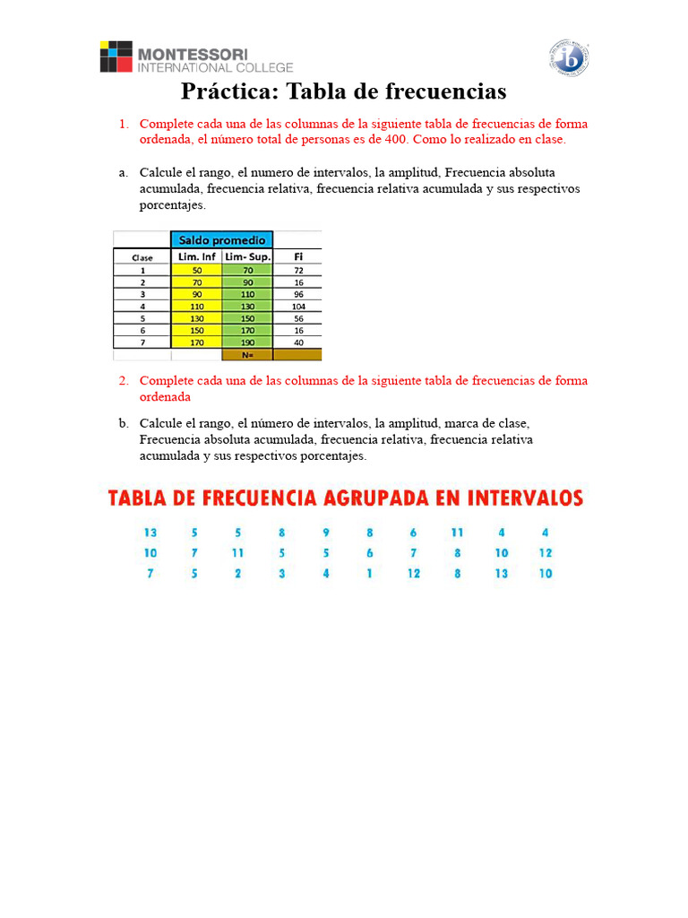 Práctica Tabla de Frecuencias | PDF