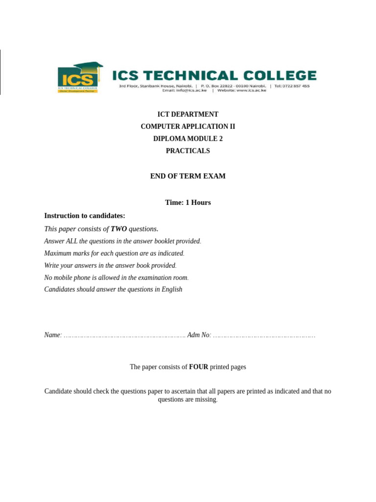 Computer Application II Exam Practical Guide | PDF | Cheque | Business