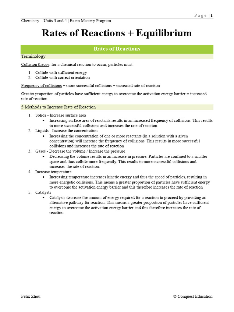 (Chem) 4. Rates + Equilibrium | PDF | Reaction Rate | Chemical Equilibrium