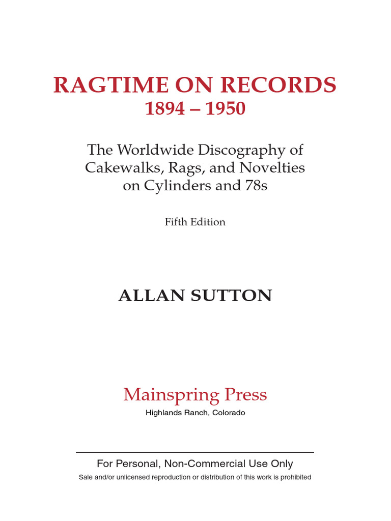 Ragtime Discography 1894-1950 Overview | PDF | Ragtime | Scott Joplin