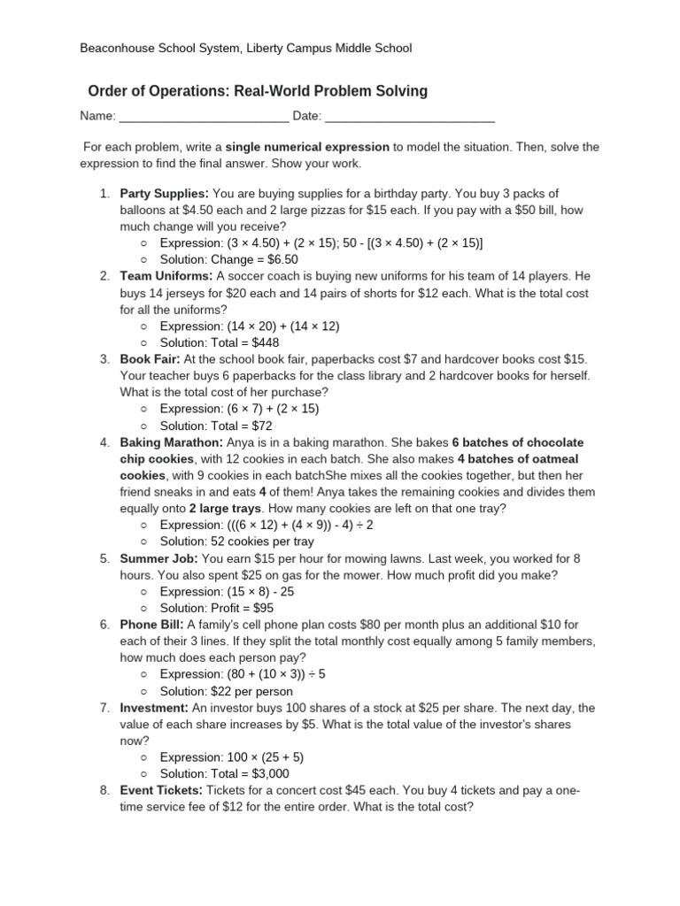 Real-World Math Problems for Students | PDF