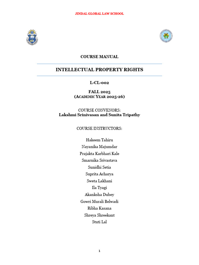 Intellectual Property Rights Course Manual | PDF | Intellectual ...