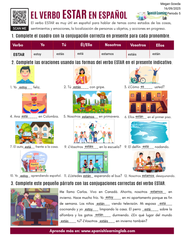 Kami Export The Verb ESTAR in Spanish PDF With Answers | PDF | Verbo ...