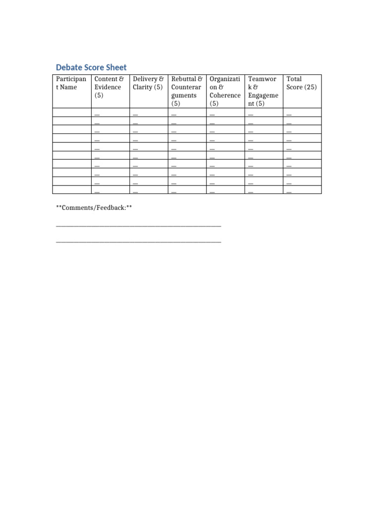 Debate Score Sheet Template | PDF