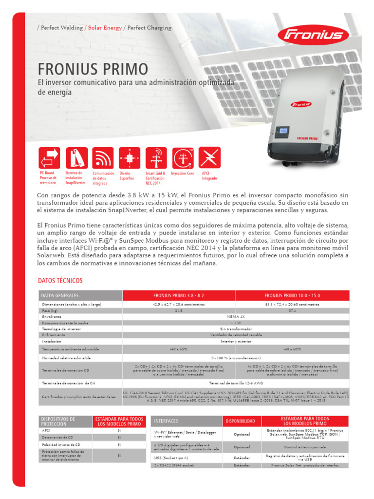 Inversor Fronius Primo: Eficiencia Energética | PDF | Electricidad ...