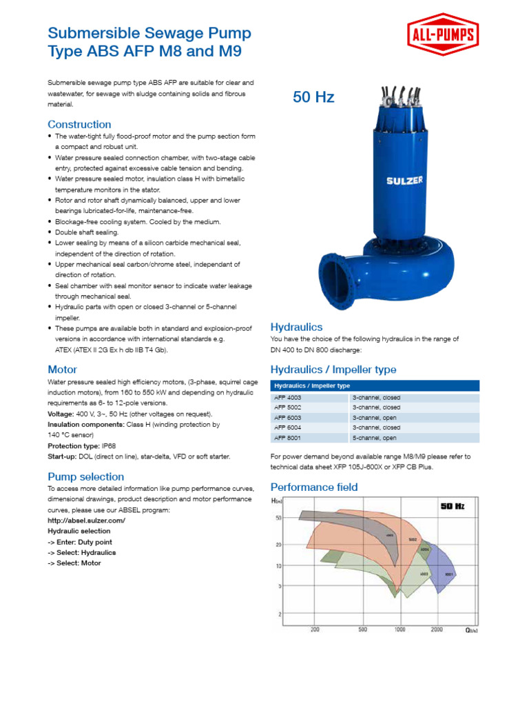 Sulzer Abs Afp Data Sheet | PDF | Electric Motor | Pump