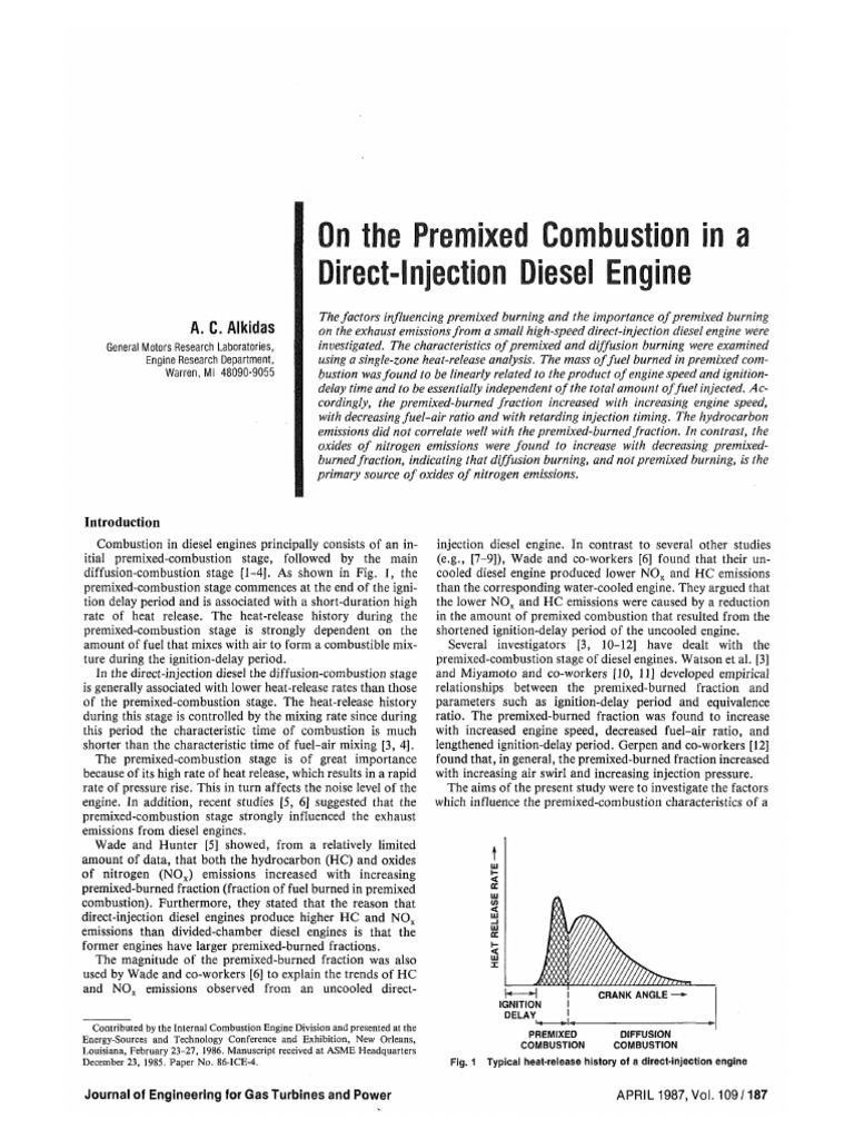 On the Premixed Combustion in a Direct-Injection Diesel Engine | PDF ...