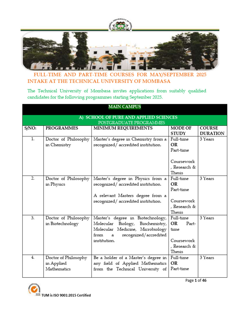 TUM September 2025 Intake Programs | PDF | Academic Degree | Bachelor's ...