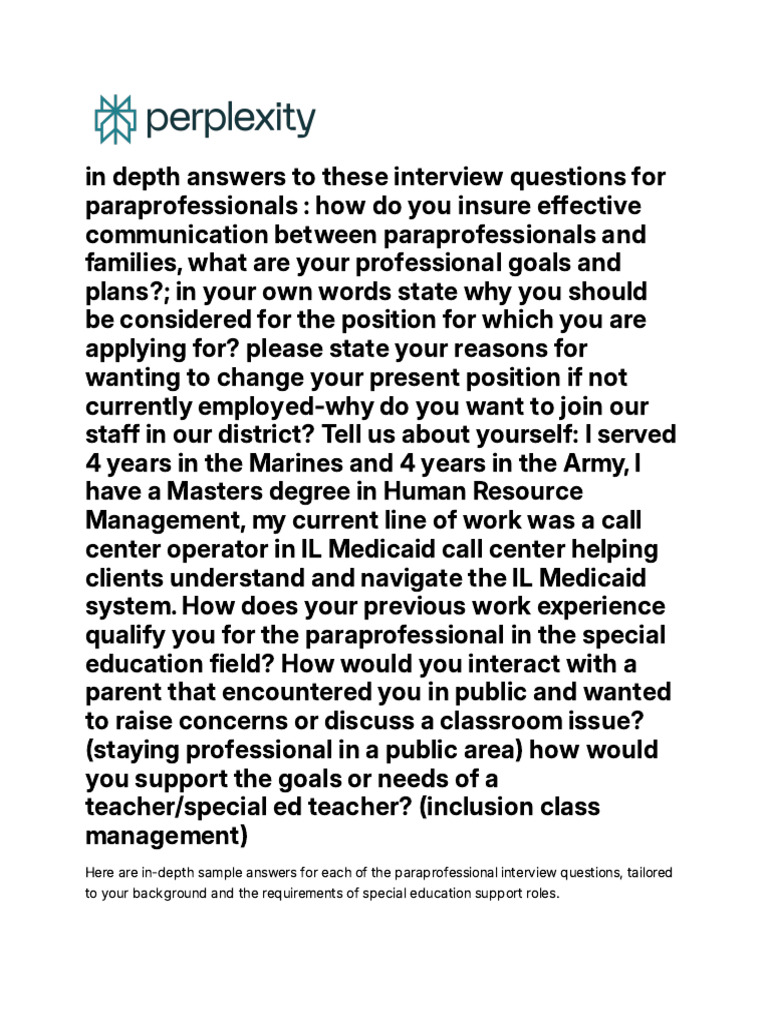 Paraprofessional Interview Insights | PDF | Special Education ...