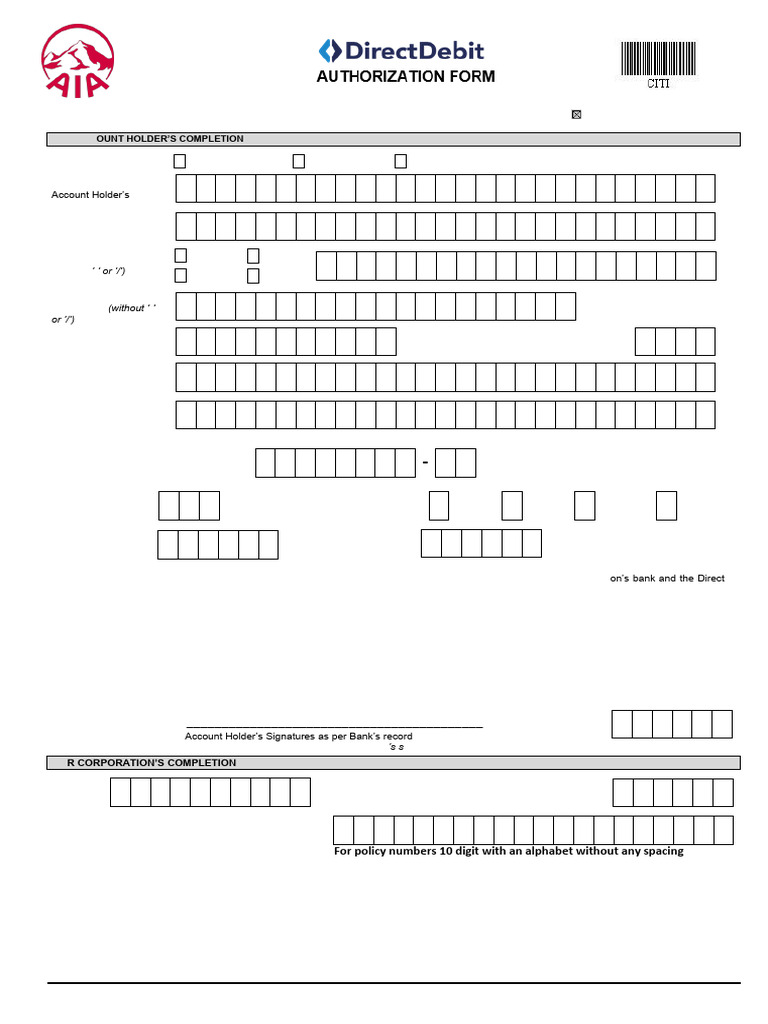 AIA Direct Debit Authorization Form | PDF | Debit Card | Banks