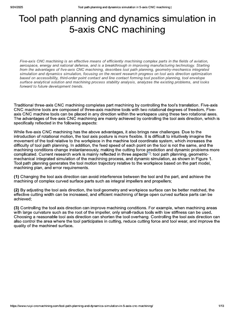 Tool Path Planning and Simulation For Five-Axis Machining Test | PDF