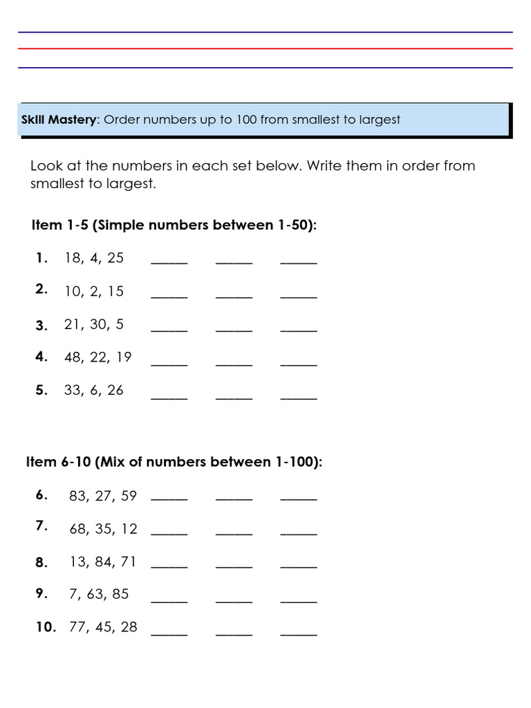 Day 1-MATH-Skill Mastery Worksheet | PDF