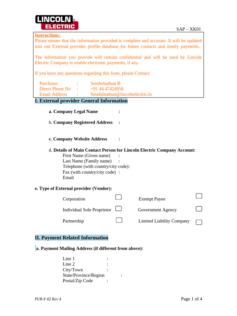 External Provider (Vendor) Registration Form Rev 04 | PDF | Payments
