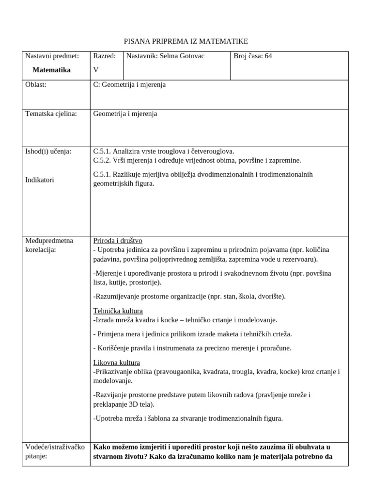 Geometrija Pravougaonik Kvadrat Kocka Kvadar Povrsina Obim Zapremina | PDF