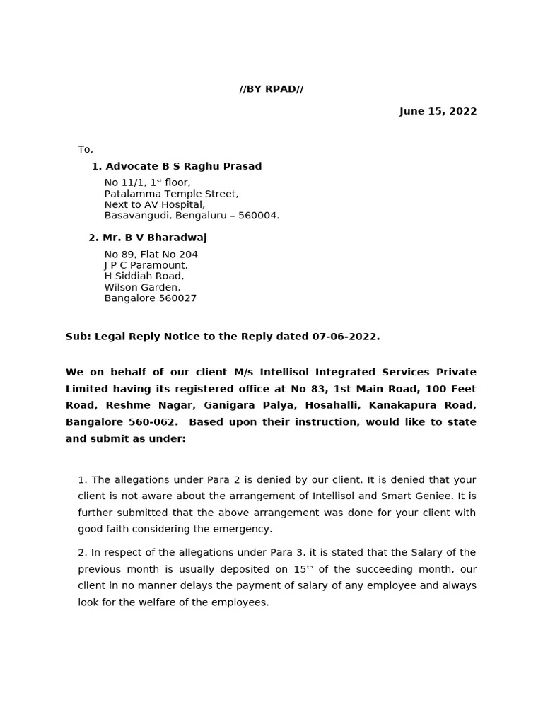 Intellisol Legal Reply | PDF | Salary | Cheque