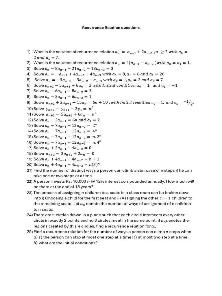 Recurrence Relation Questions | PDF
