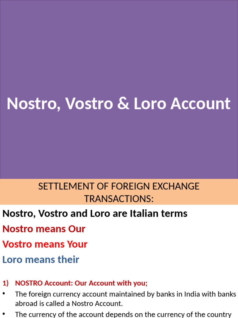 Understanding Nostro, Vostro, Loro Accounts | PDF