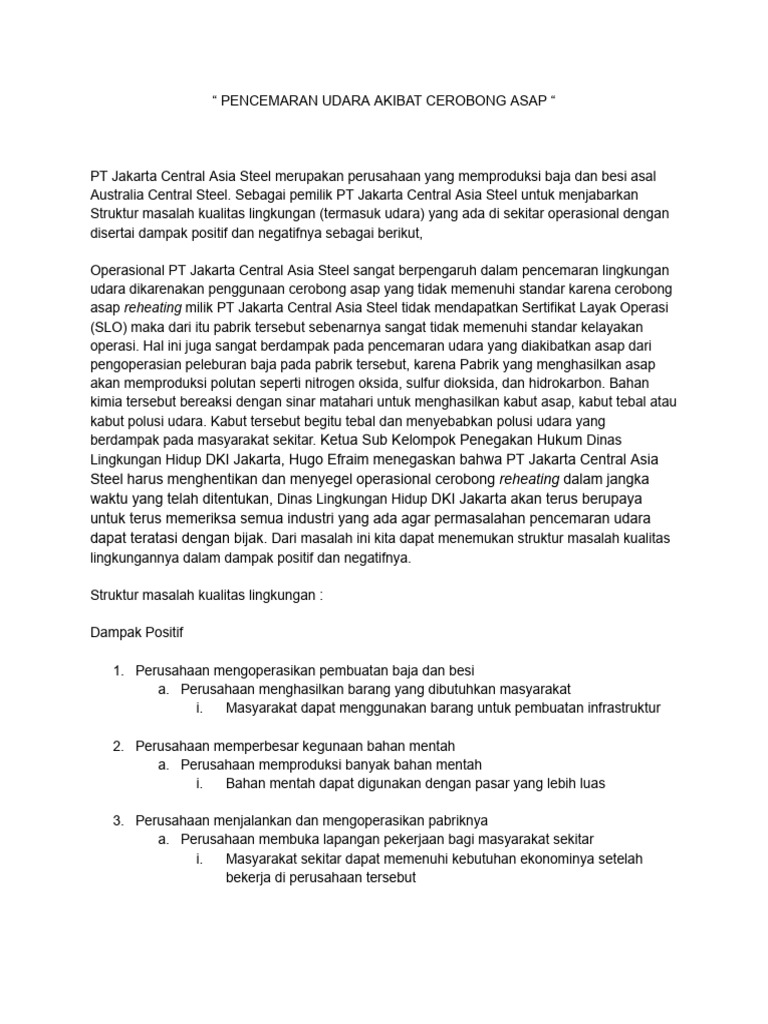 Pencemaran Udara Akibat Cerobong Asap | PDF