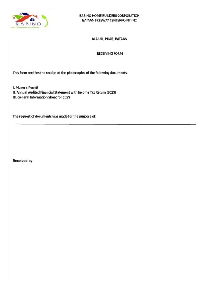 Receiving Form Template | PDF