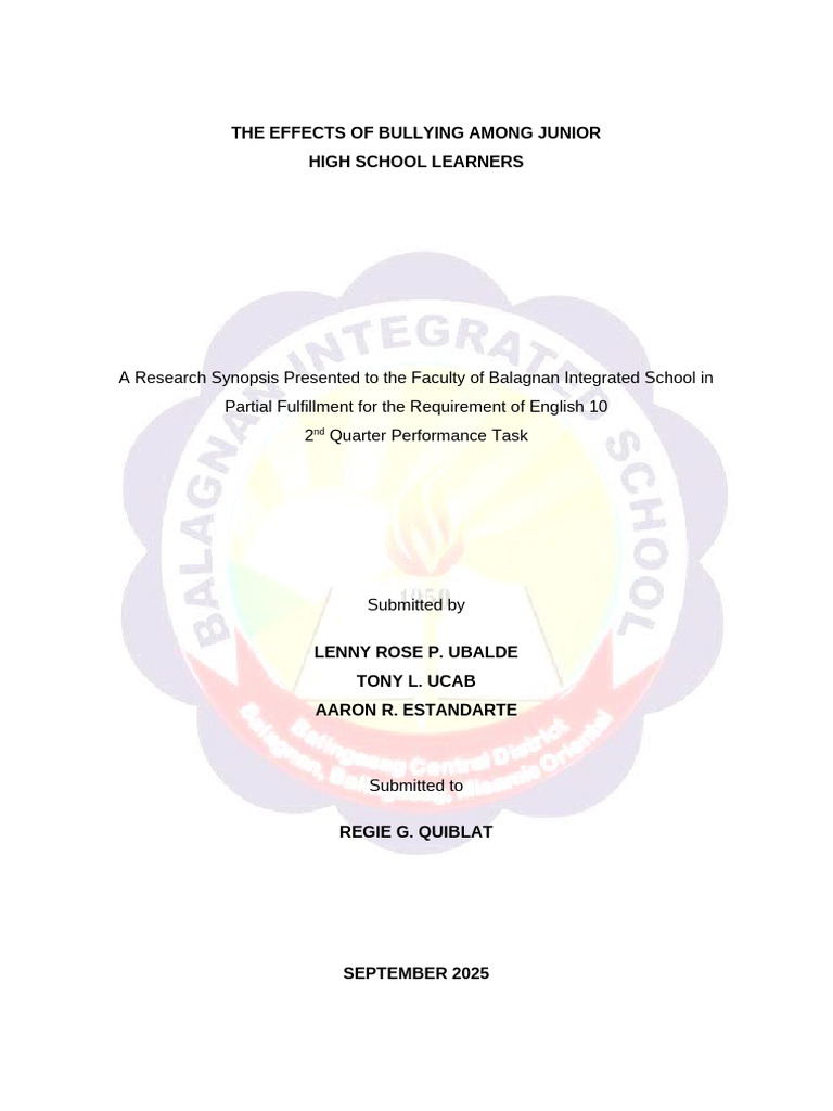 Bullying Effects on Junior High Students | PDF | Bullying | Psychology