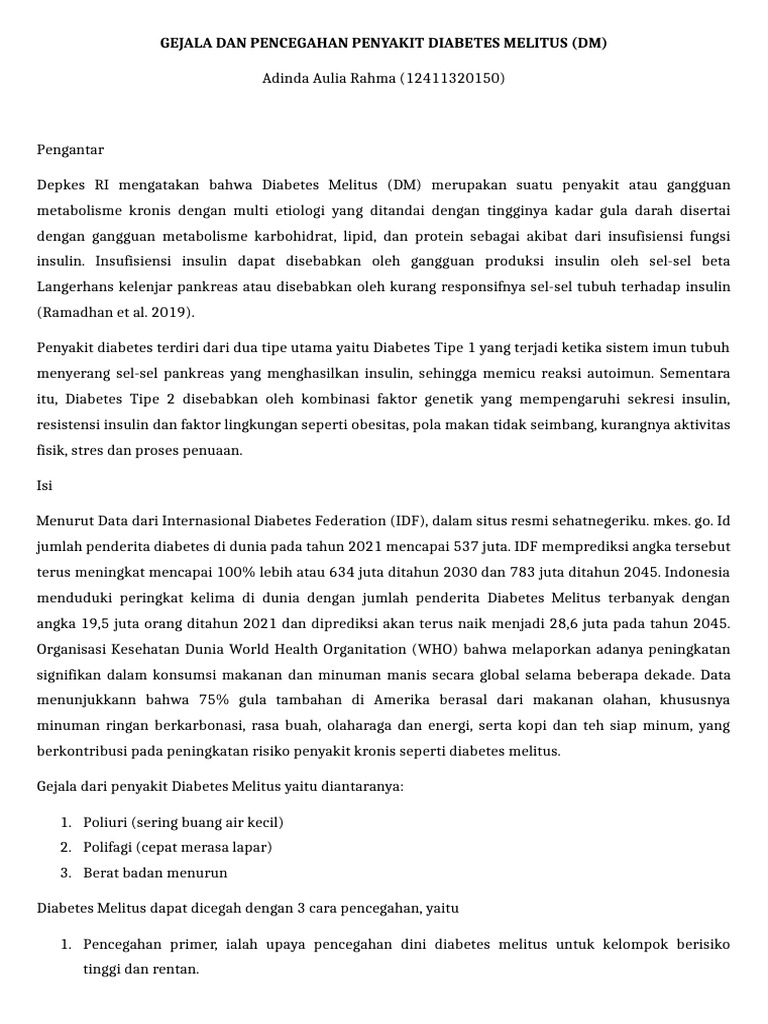 Gejala Dan Pencegahan Penyakit Diabetes Melitus | PDF