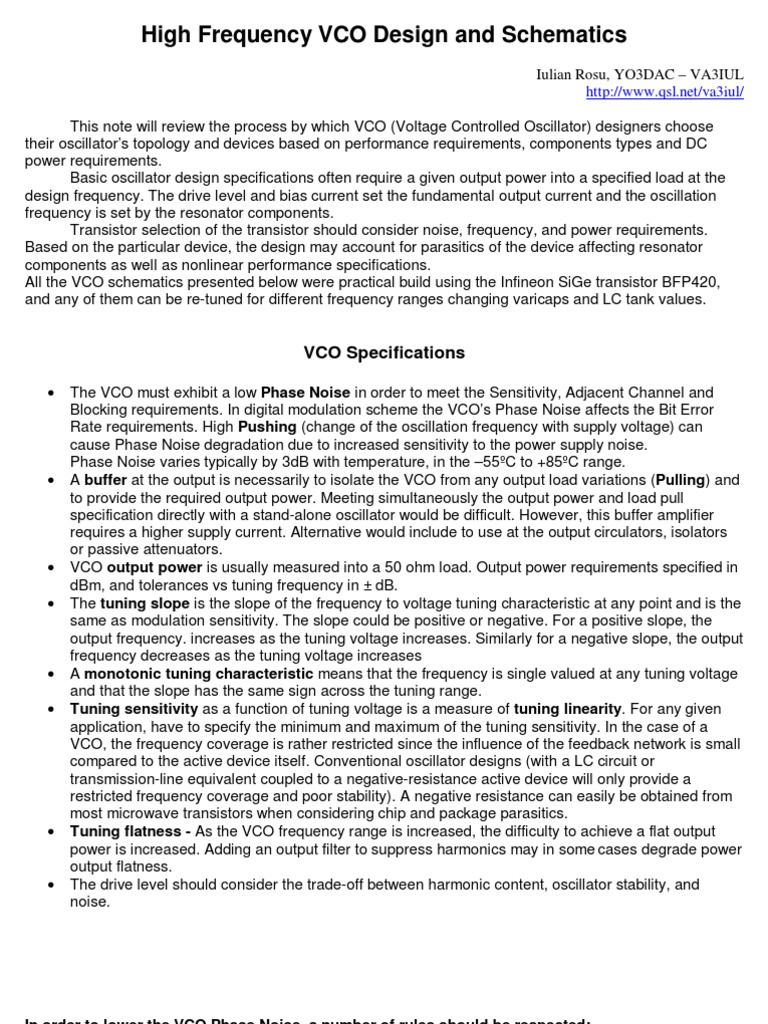 High Frequency VCO Design and Schematics | PDF | Capacitor | Electronic ...