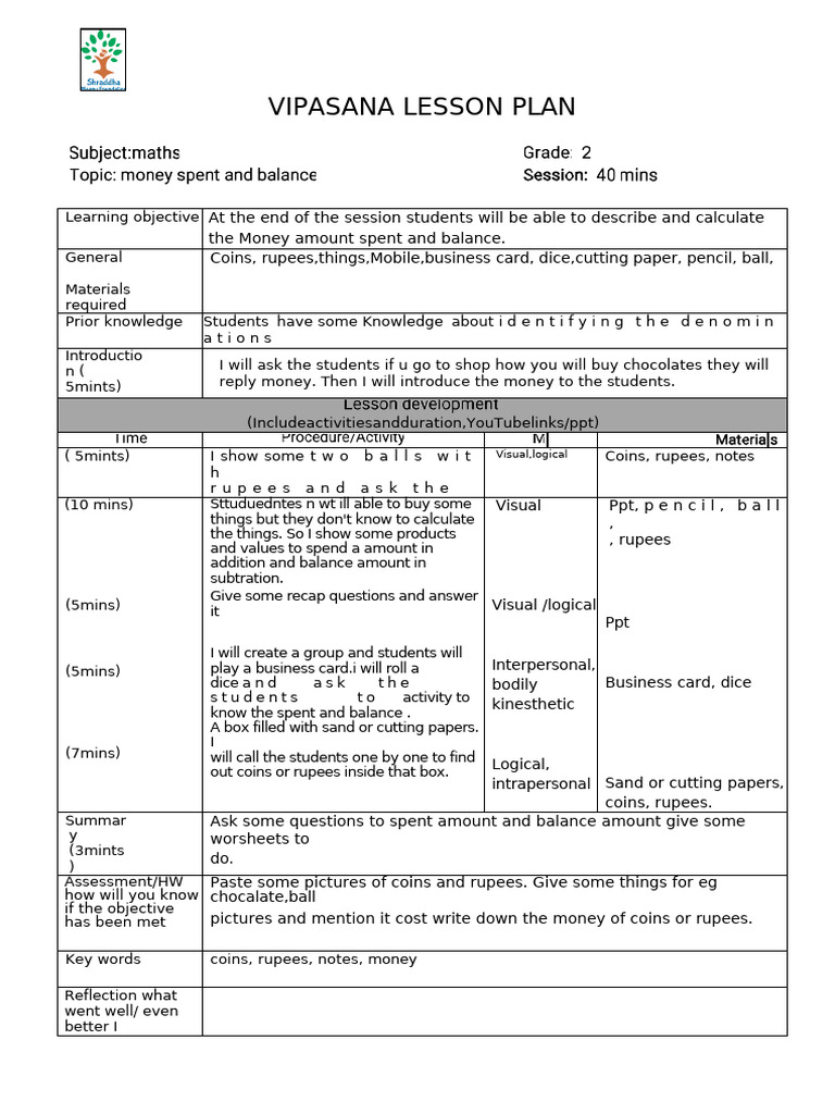 Share Share Share Lesson Plan Maths-1 | PDF | Currency