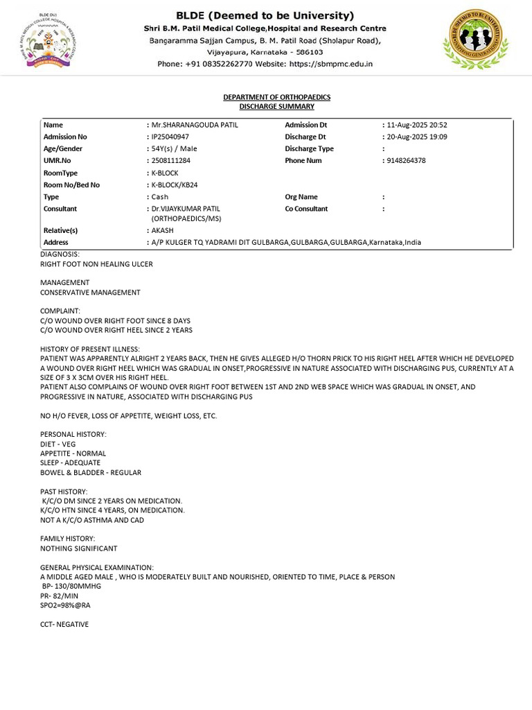 Discharge Summary 2008202520084213345 IP25040947 | PDF | Creatinine | Medical Specialties