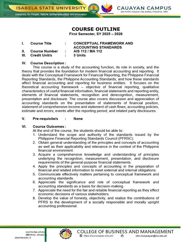 Course Outline - Ais 112 - Ma 112 - Cfas 2 | PDF | Income Statement ...