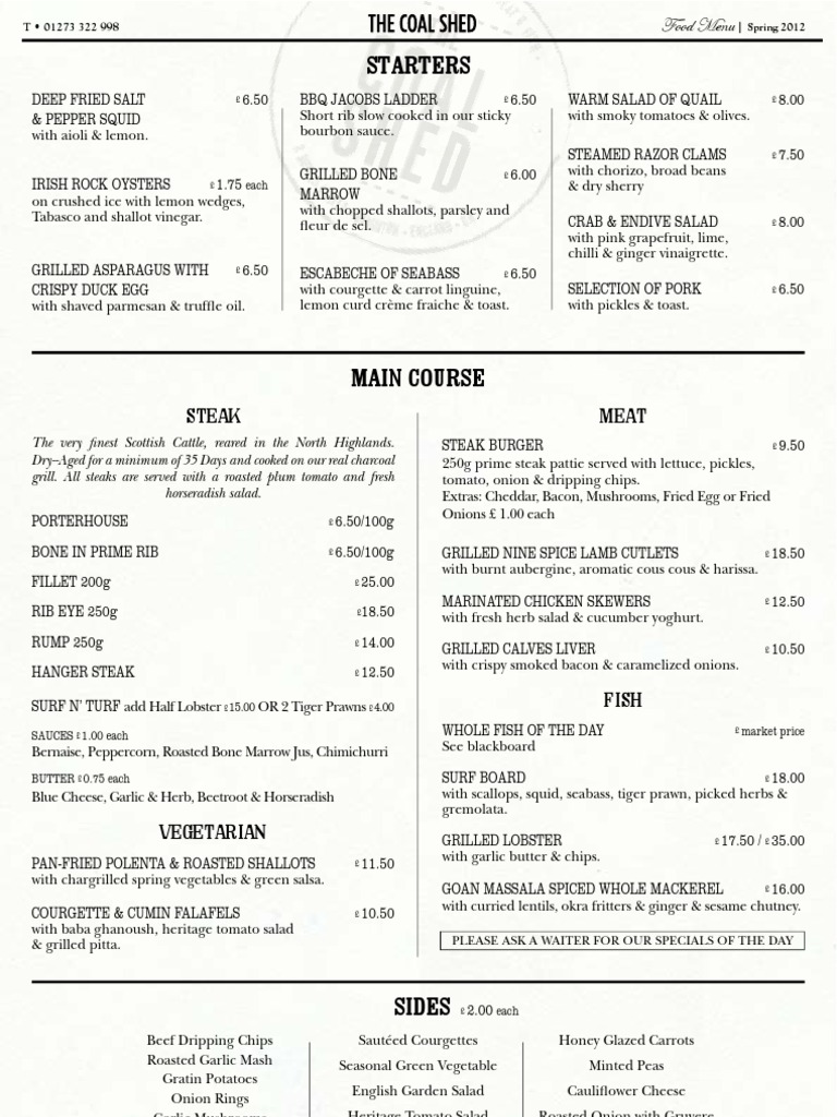 Coalshed Spring Food Menu - 3-3 | PDF | Cooking, Food & Wine | Wellness