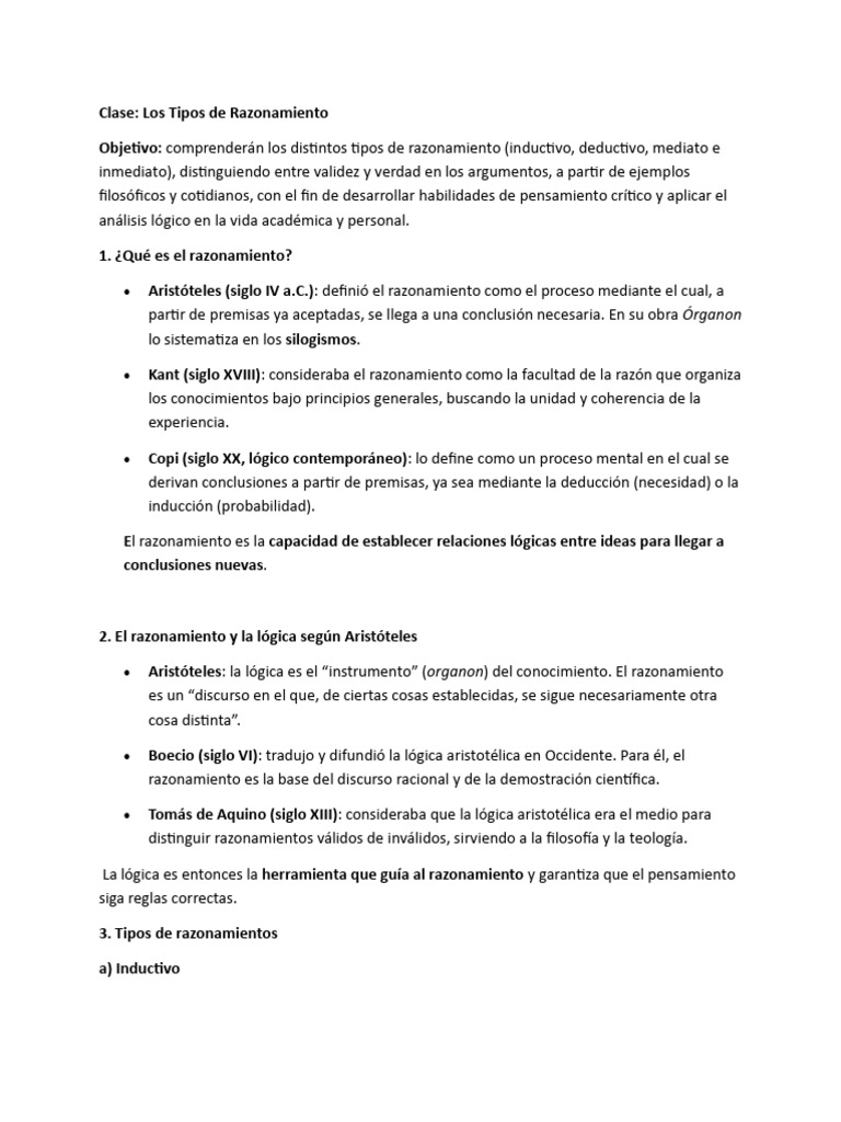 Clase 2 - Tipos de Razonamientos Primero de BGU... | PDF | Razón ...