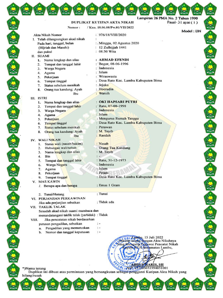 Duplikat Akta Nikah | PDF