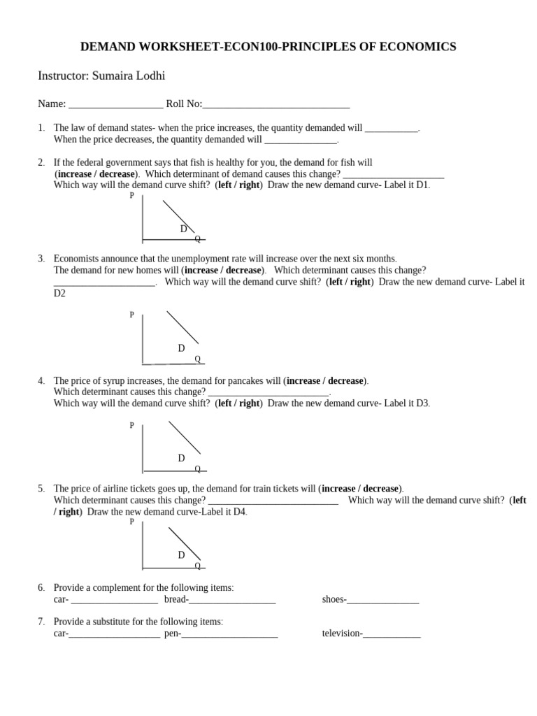 Change in Demand Worksheet | PDF | Demand | Demand Curve