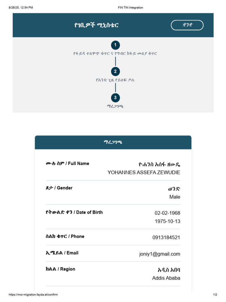 FIN TIN Integration | PDF