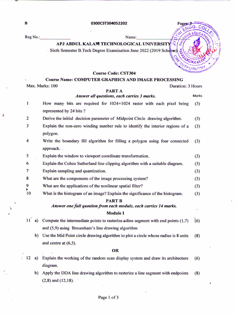 Cst304 Computer Graphics and Image Processing, June 2022 | PDF ...