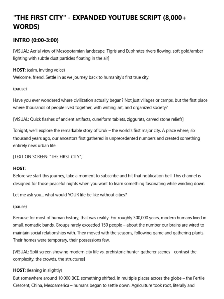 Expanded YouTube Script - THE FIRST CITY - (8,000+ Words) | PDF ...