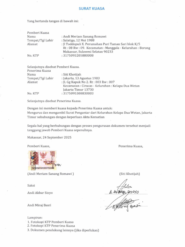 Surat Kuasa A Meriam 20250924 - 09443293 | PDF