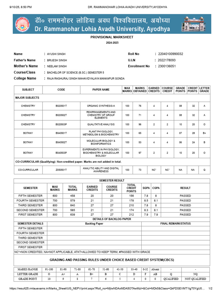 Dr. Rammanohar Lohia Avadh University, Ayodhya | PDF | Chemistry | Life ...