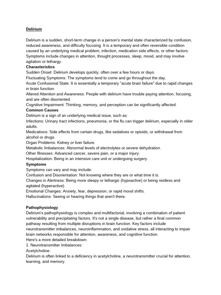 Delirium | PDF | Neurotransmitter | Medical Specialties