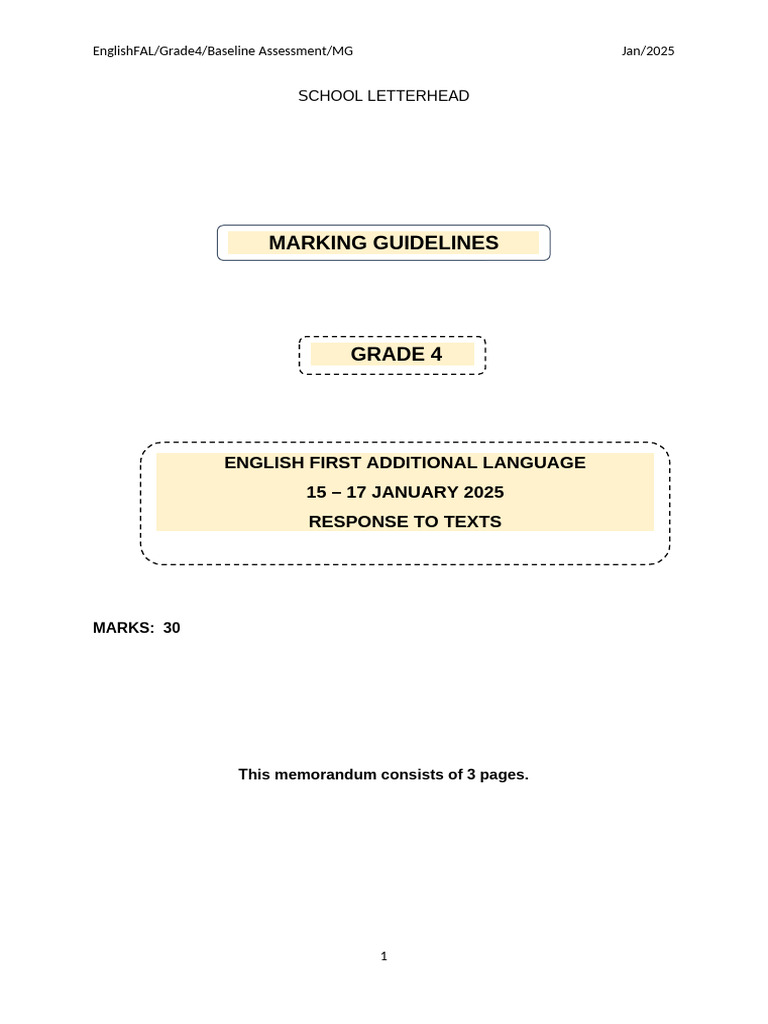 2025 English FAL Grade 4 Baseline MG | PDF | Language Acquisition ...