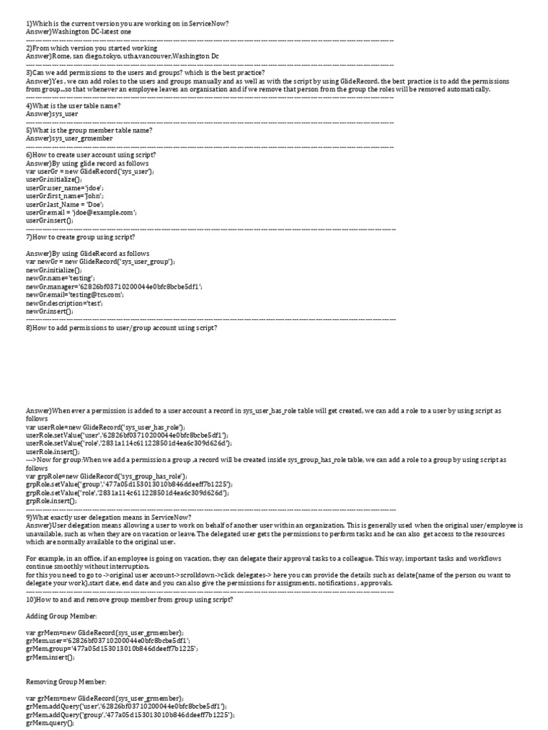 ServiceNow Interview Questions | PDF | Scripting Language | Java Script