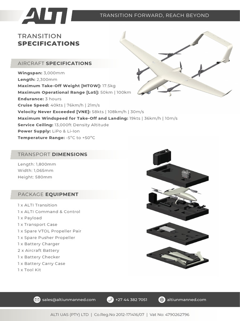 ALTI Transition UAS Specifications Guide | PDF | Payload | Aircraft