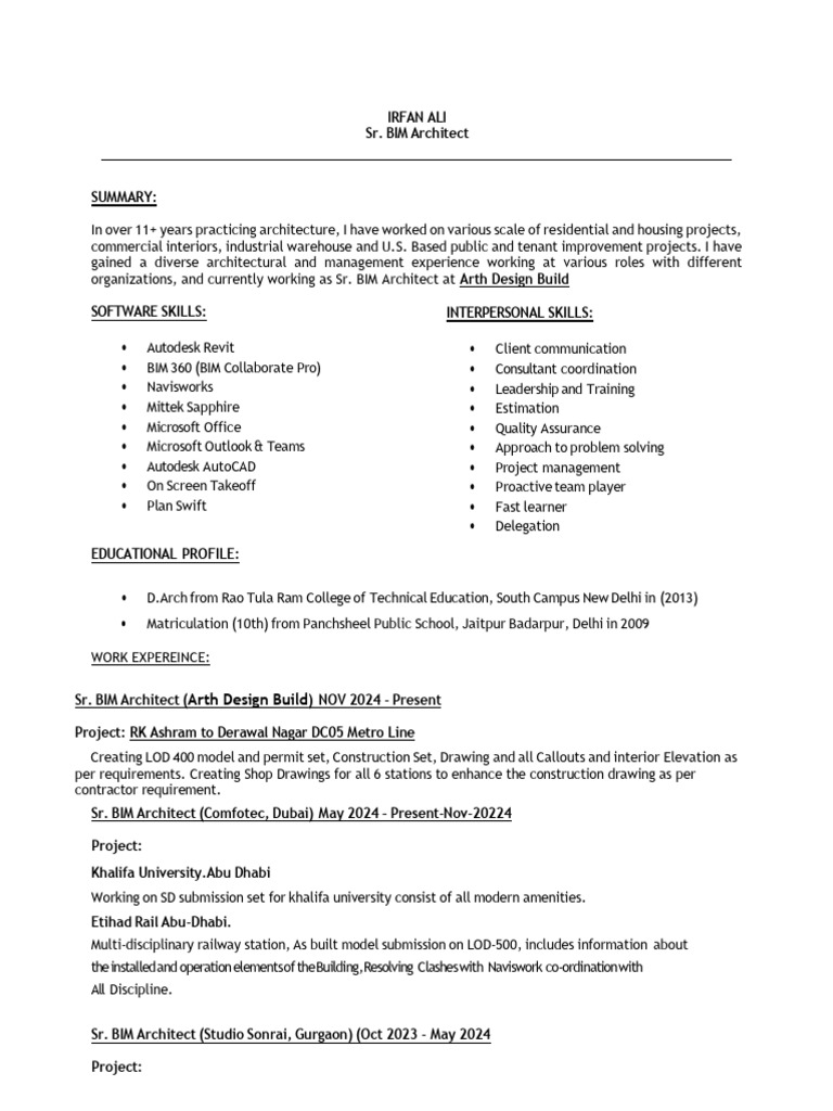 Irfan Ali - Architect - 11 +years Exp | PDF | Building Information ...