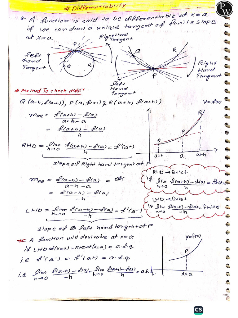 Differentiability Handwritten Notes Prayas Jee 2025 Pdf